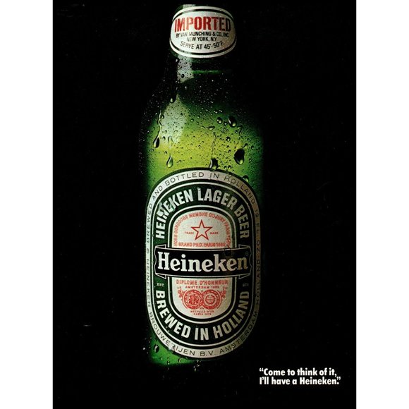 Art | 1982 Heineken Lager Beer Vintage Print Ad Holland Green Bottle ...